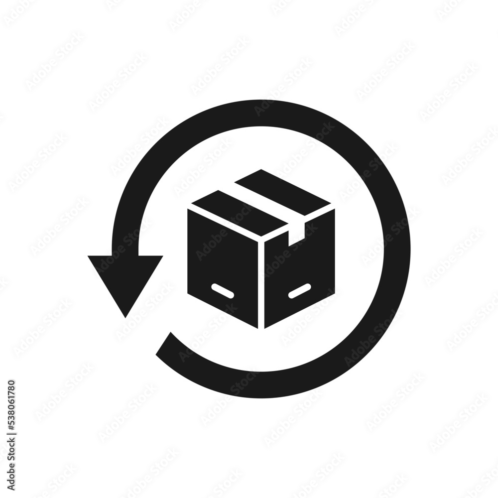 Return package. Box in circular arrow icon design isolated on white ...