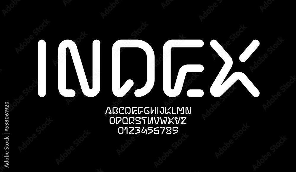 Technical font, round modern alphabet, trendy uppercase Latin letters ...