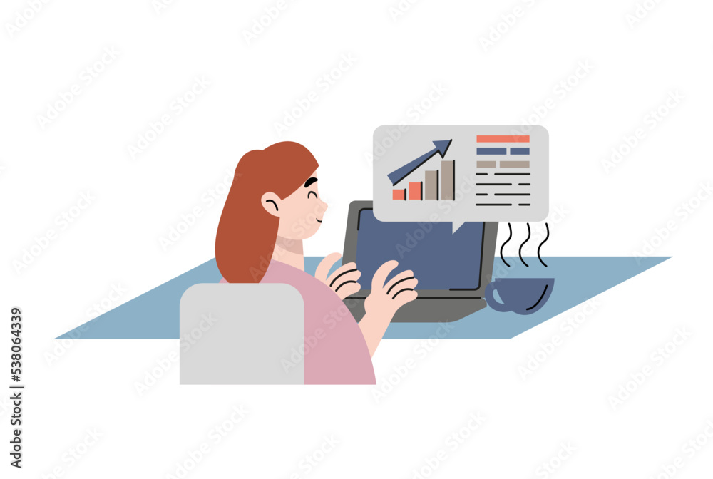 Working with databases concept. Woman analyze big data or information ...