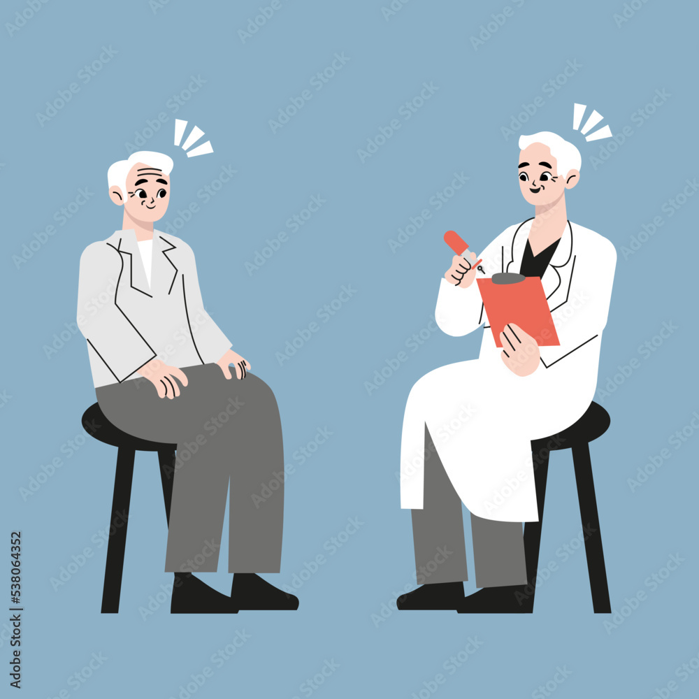 Elderly man at doctors appointment in medical clinic hospital. Cartoon ...