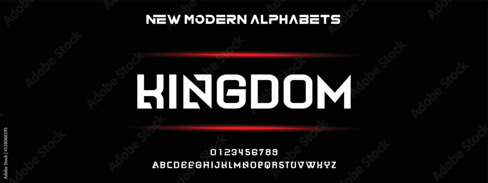 KINGDOM Sports minimal tech font letter set. Luxury vector typeface for ...