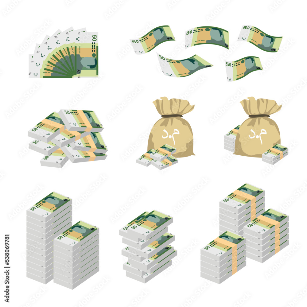 Moroccan Dirham Vector Illustration. Huge packs of Morocco money set ...