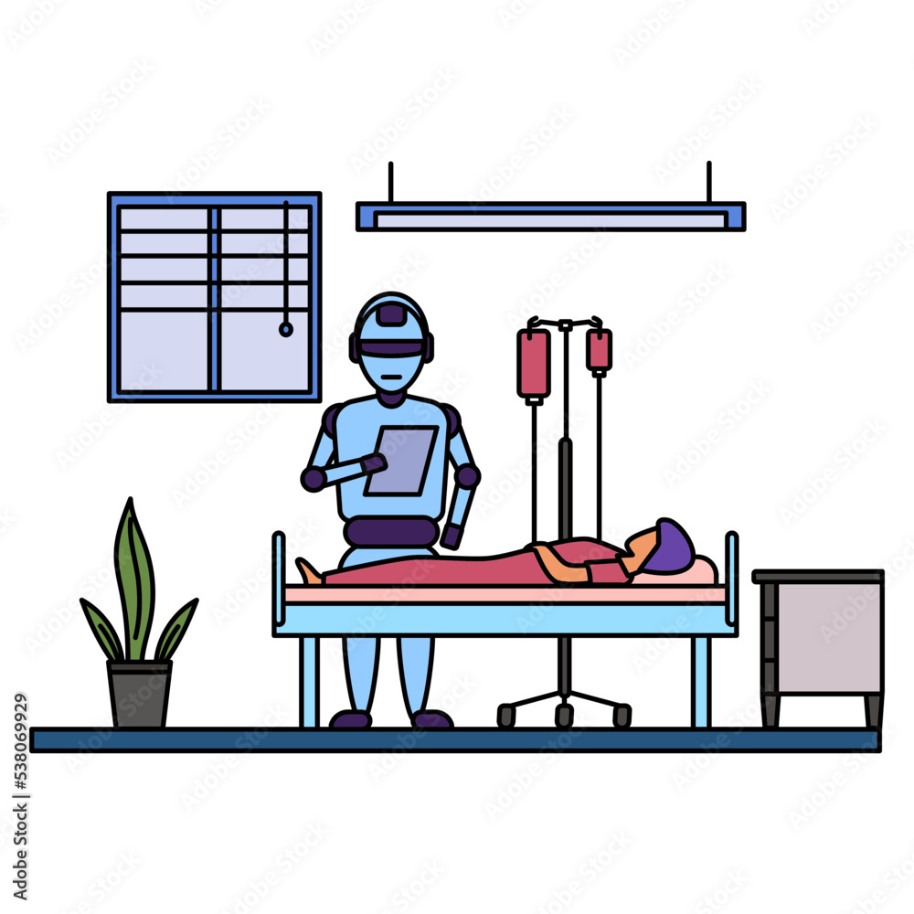 Robotic Nurse Concept, Robot reading reports vector color icon design ...