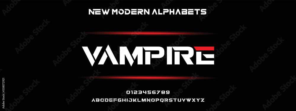 VAMPIRE Sports minimal tech font letter set. Luxury vector typeface for ...