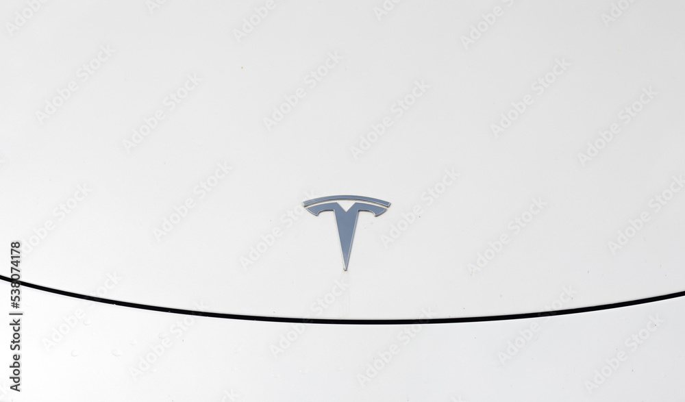 Dover, Kent, united kingdom, 25, august 2022 The insignia of Tesla ...