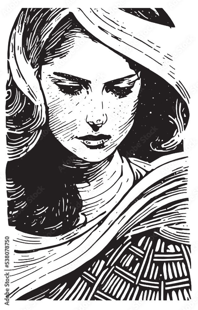 Attractive young woman illustration. Lice cuted style drawing of ...