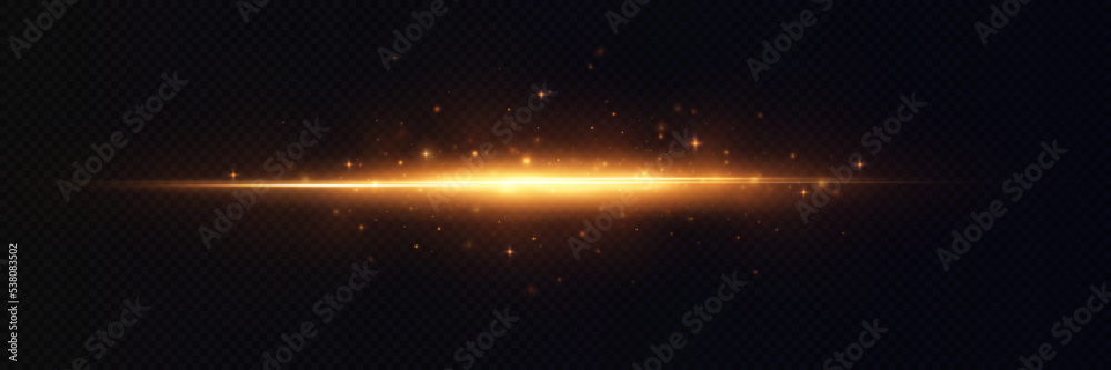 Yellow horizontal lens flares pack. Laser beams, horizontal light rays ...