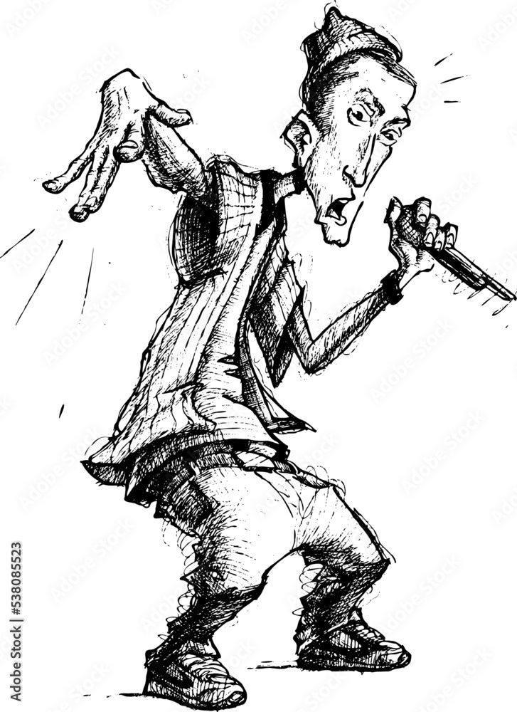 Funny rapper or mc man cartoon. Handdrawn illustration of hip-hop man ...