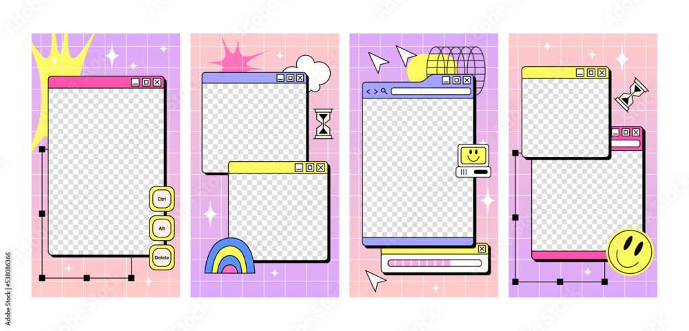 The template of stories in y2k style. Retro wave schedule design ...