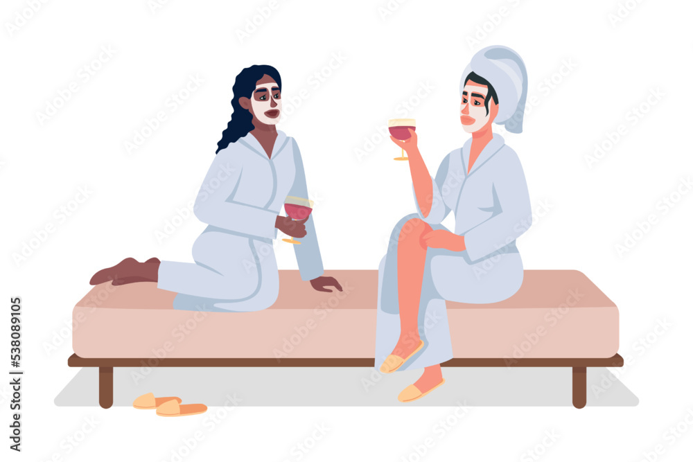 Friends relaxing at spa 2D vector isolated illustration. Recreation ...