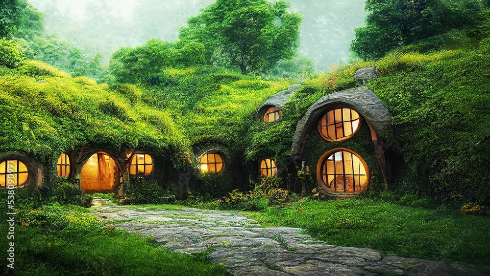 Beautiful scenery of the Hobbit House covered and surrounded by ...