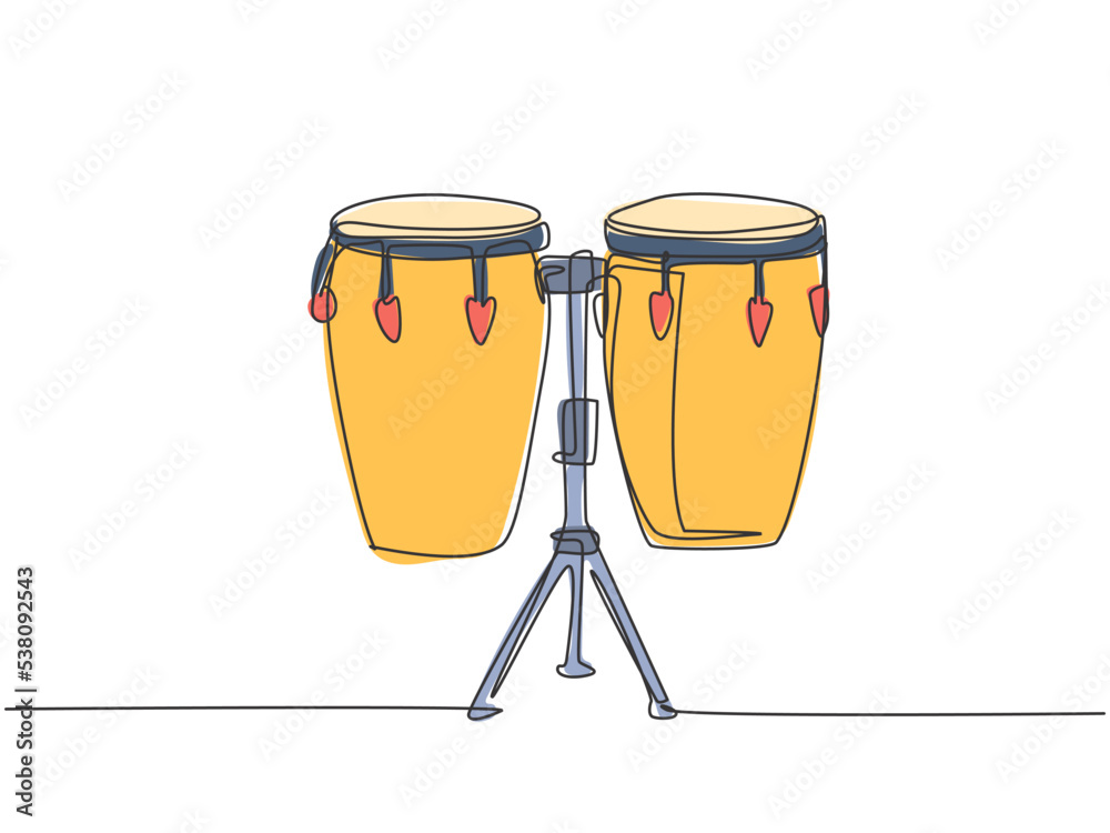 One continuous line drawing of traditional african ethnic drum, bongo ...
