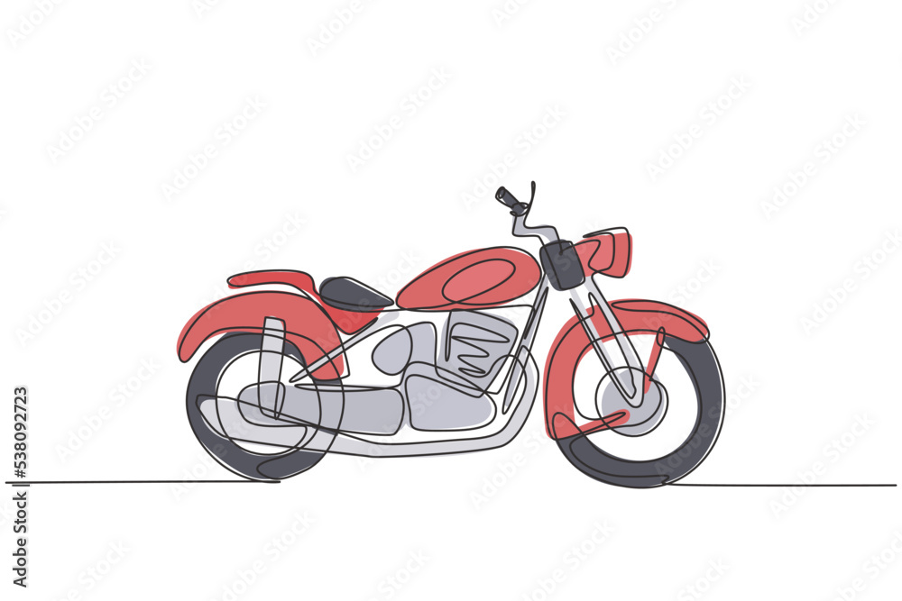 Single continuous line drawing of old classic vintage chopper ...