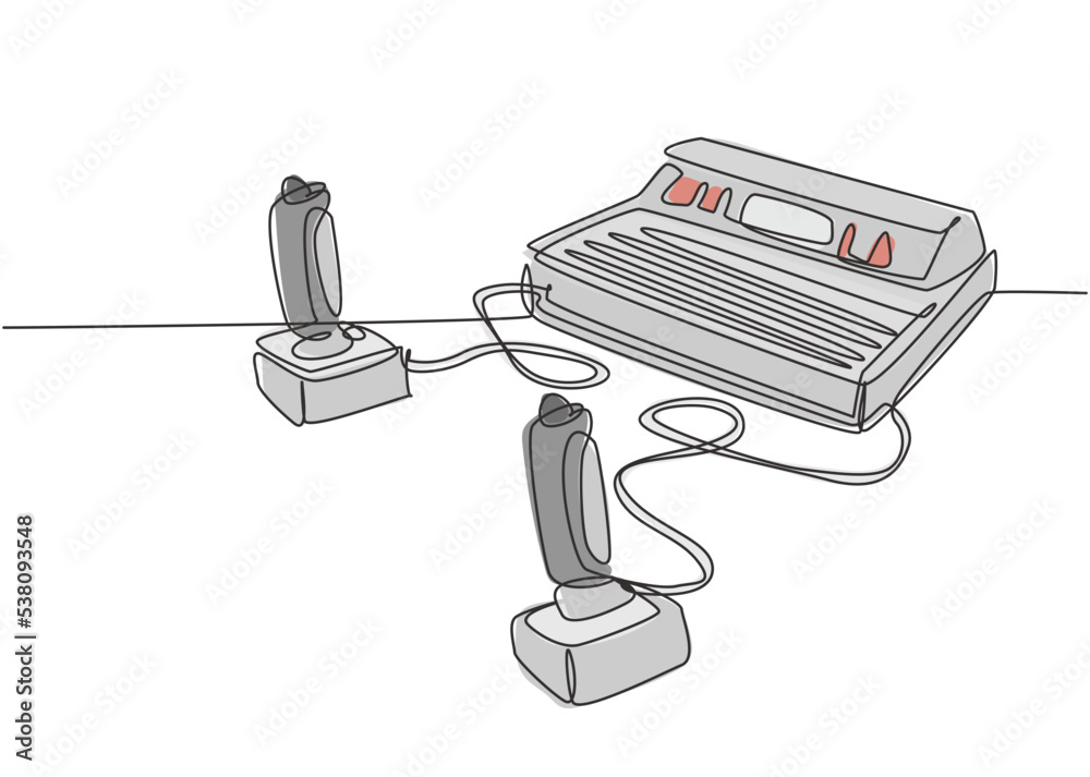 One continuous line drawing set of retro old classic console video game ...