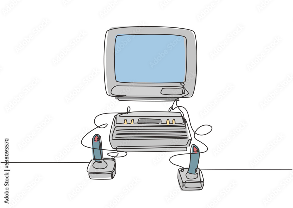 One single line drawing set of retro old classic arcade video game ...