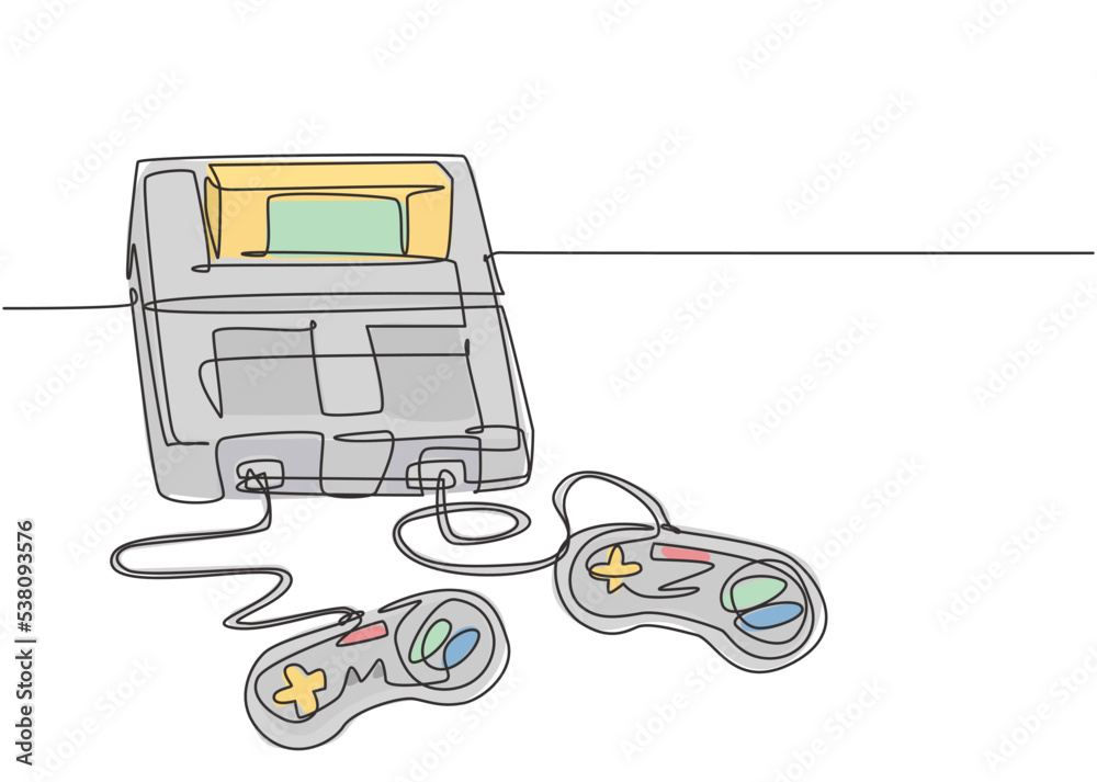 One continuous line drawing of retro old classic arcade video game ...