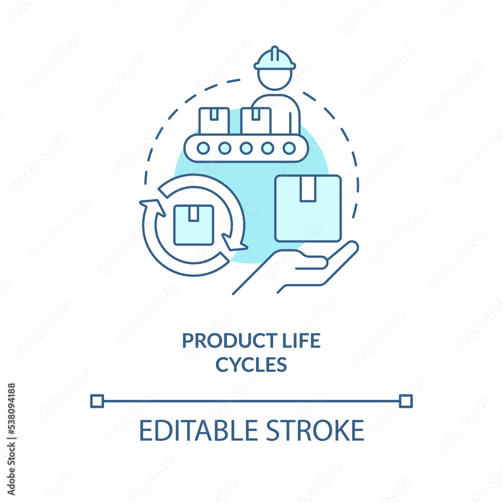 Product life cycles turquoise concept icon. Manufacturing. Financial ...