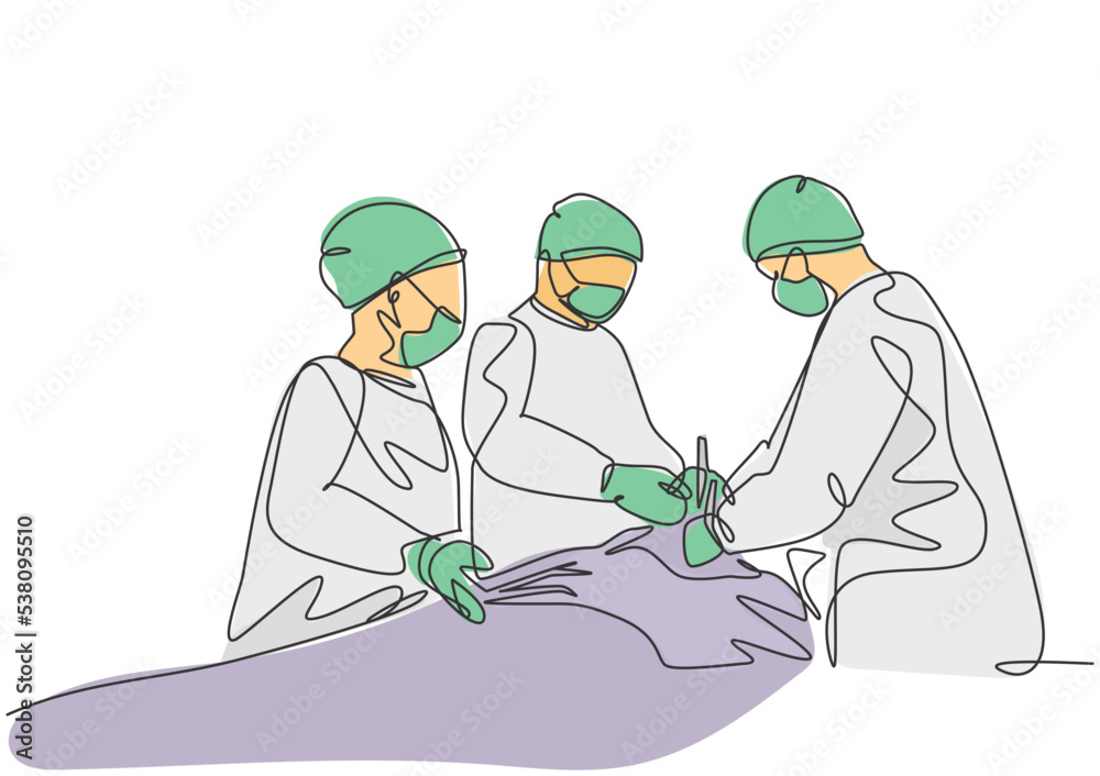 Single continuous single line drawing group of team surgeon doctor ...