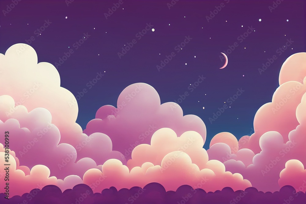 Evening cloudy sky purple background with group of cumulus and cirrus ...