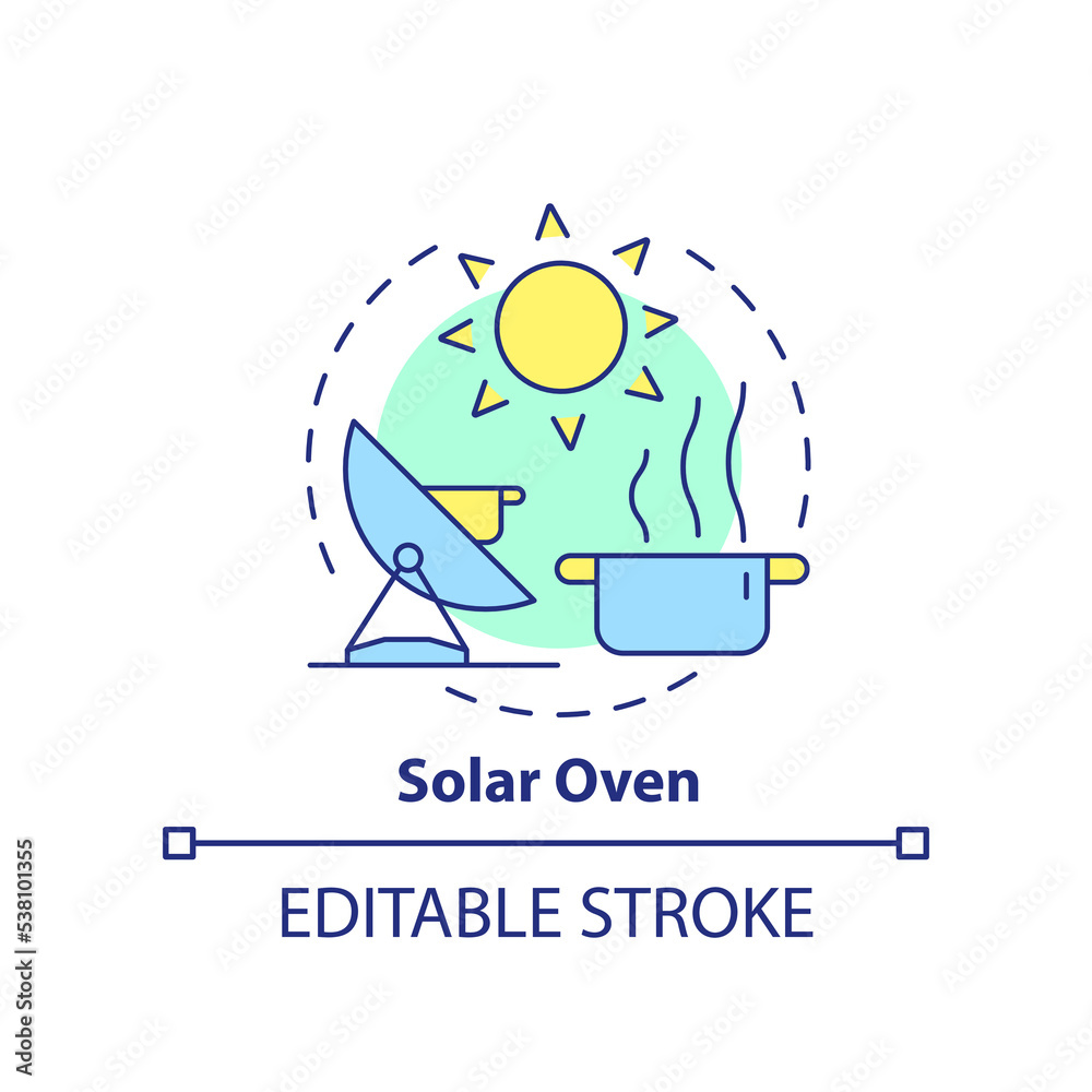 Solar oven concept icon. Renewable sources. Parabolic cooker. Sun ...