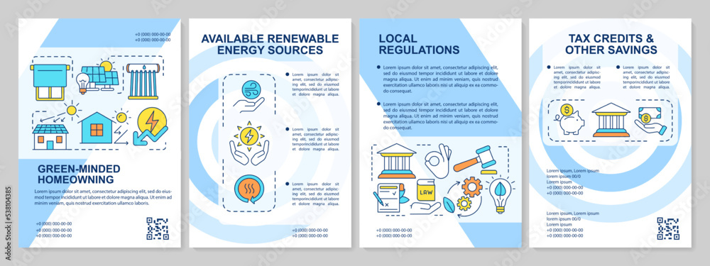 Renewable energy at home blue brochure template. Eco power. Leaflet ...