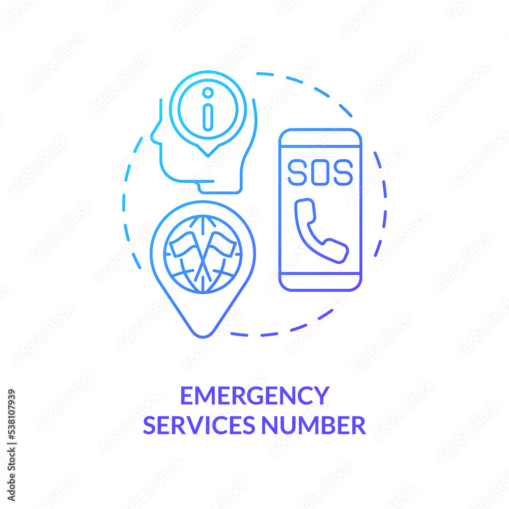 Emergency services number blue gradient concept icon. Embassy helpline ...