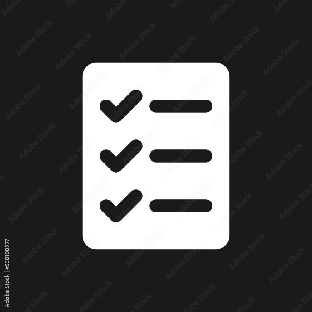 Checklist of completed tasks pixel dark mode glyph ui icon. Planner ...