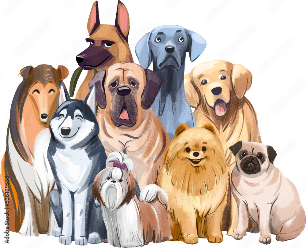Cartoon group of dogs.PNG illustration Stock Illustration | Adobe Stock