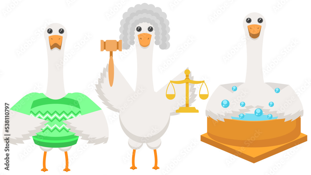 Set Abstract Collection Flat Cartoon Different Animal Birds Goose ...