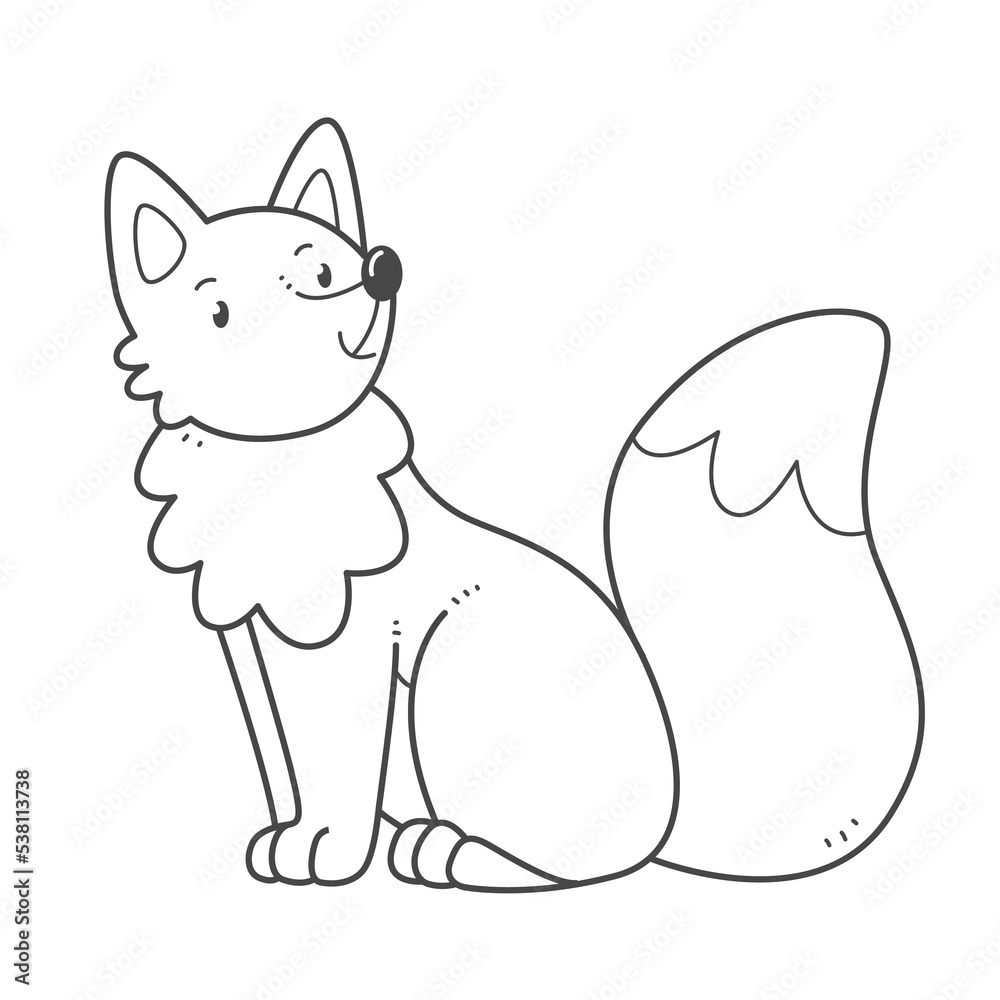 Vetor de Cute fox cub children's coloring page. Fox coloring book ...