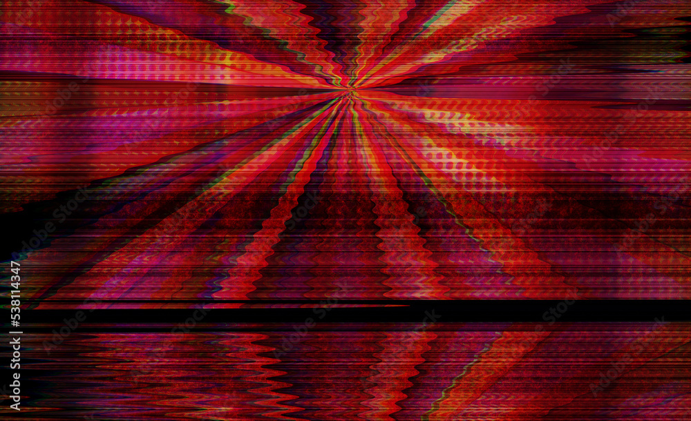 Digital glitch and distortion red halftone radial shapes. Futuristic ...