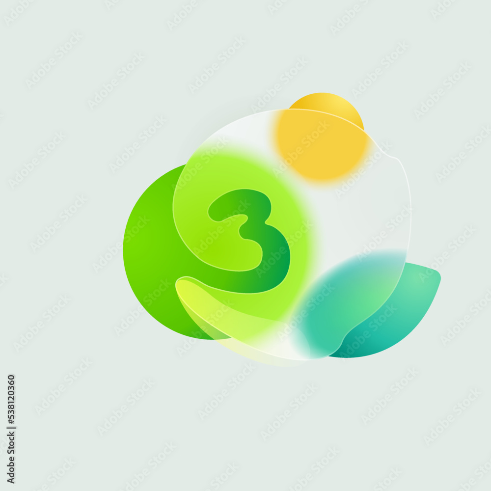 Number three eco logo in round splash with green leaf and sun ...