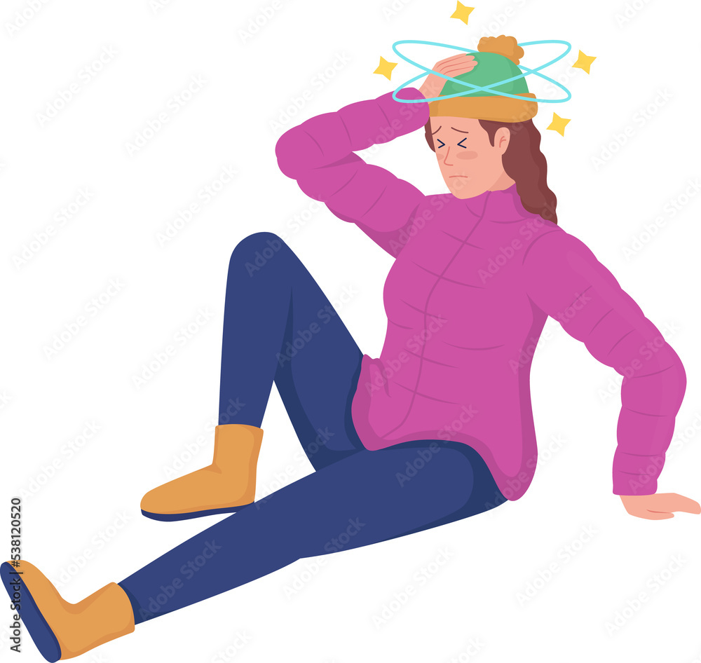 Fallen woman semi flat color raster character. Sitting figure. Full ...