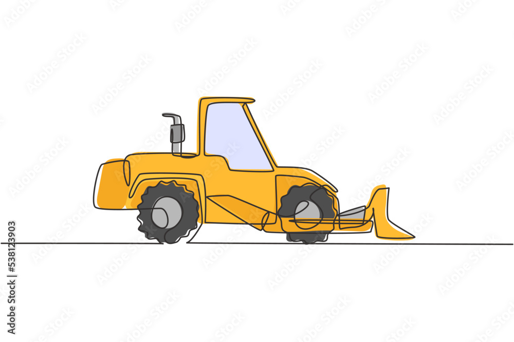 One continuous line drawing of bulldozer for paving and digging the ...