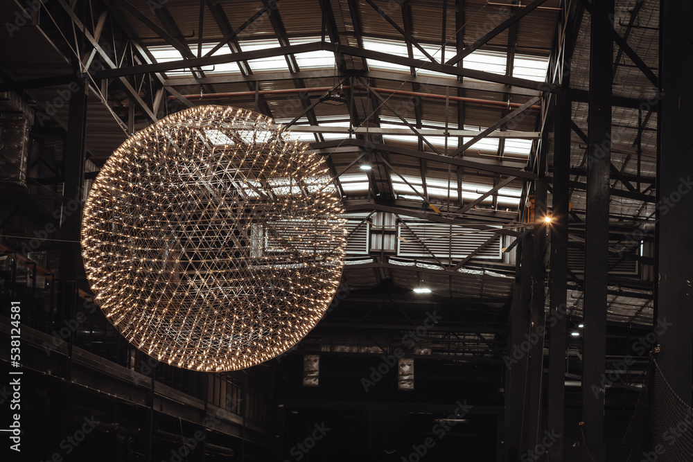 Big circle globe light like earth planet star in space or universe hang ...