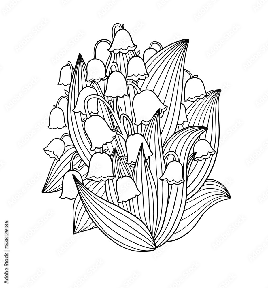 Raster line art of bluebell bush. A simple black and white image of ...