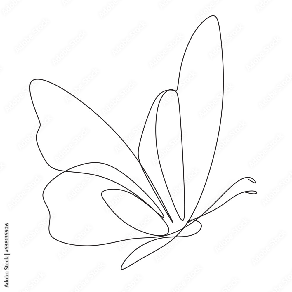Continuous line drawing of beautiful butterfly. Single one line art of ...
