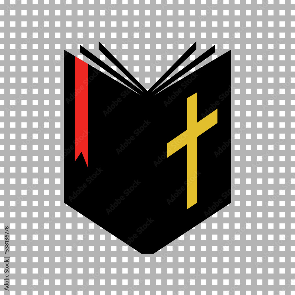 Open bible icon. Holy book with golden cross. Vector illustration on ...