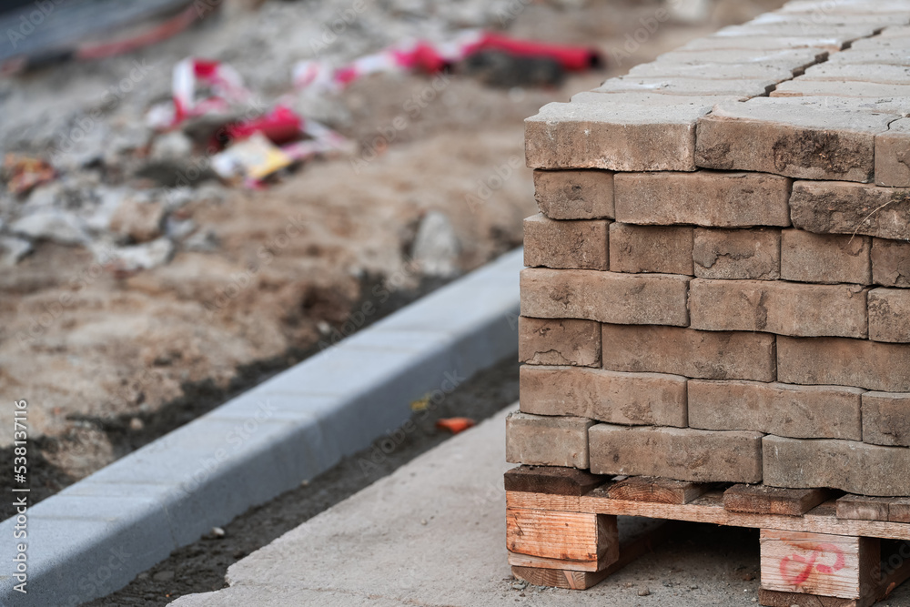 Street under construction. The process by which the sidewalk in front ...