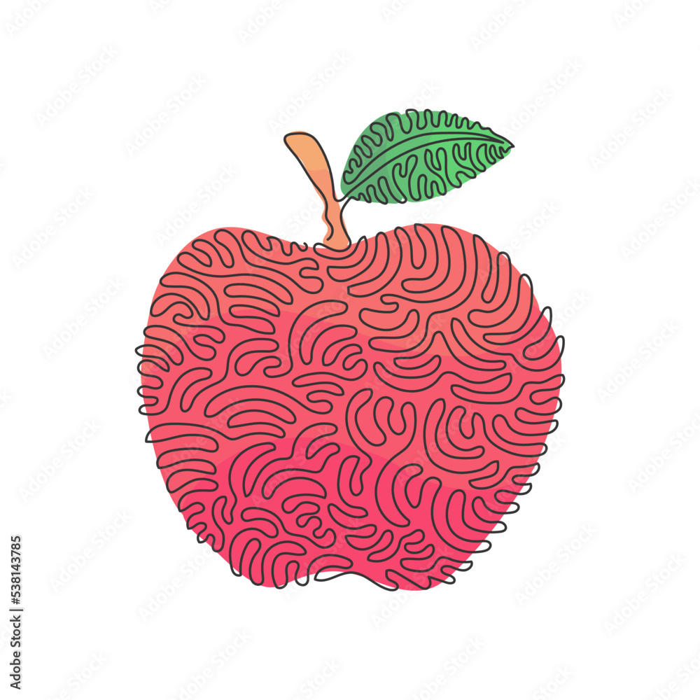 Single continuous line drawing whole healthy apples organic for orchard ...