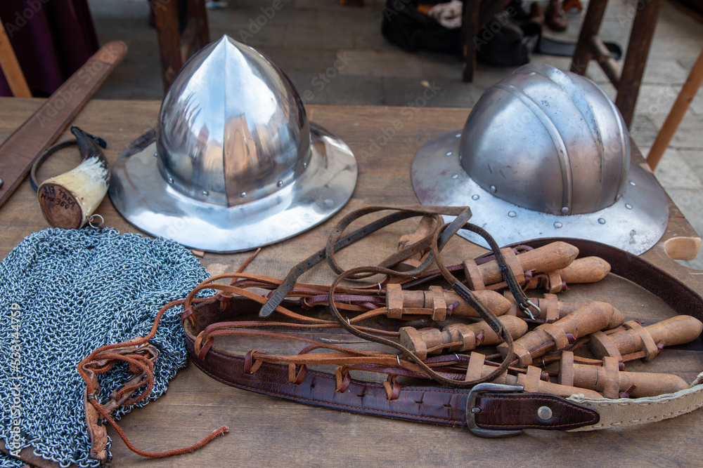 Historical re-enactments medieval weapons and armor appearing in ...