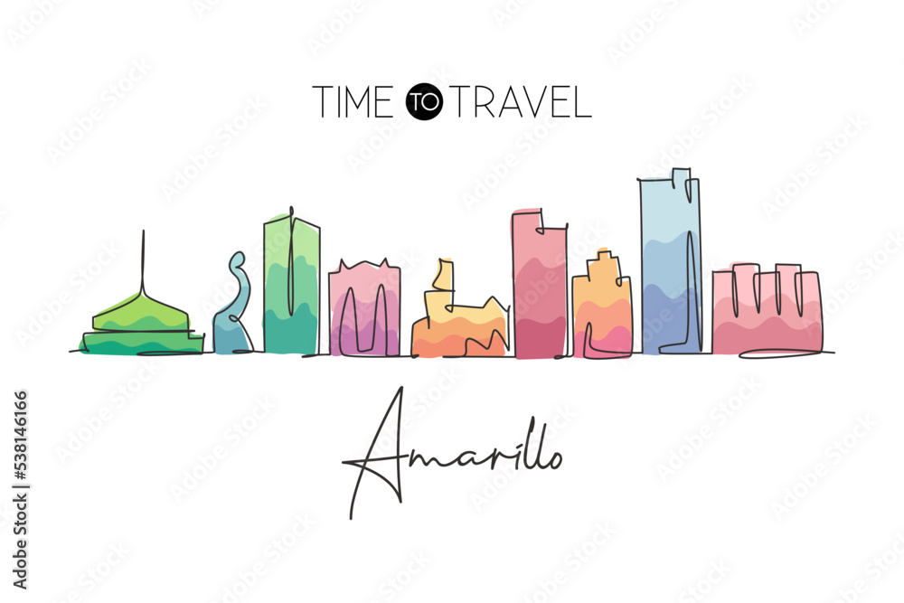 One continuous line drawing of Amarillo city skyline, Texas. Beautiful ...