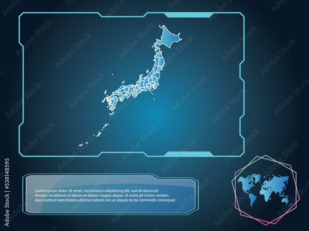 Japan Map infographic technology blue Color element collection ...