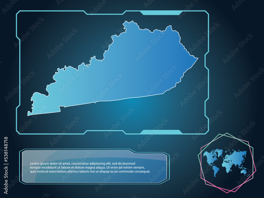 KENTUCKY Map infographic technology blue Color element collection ...