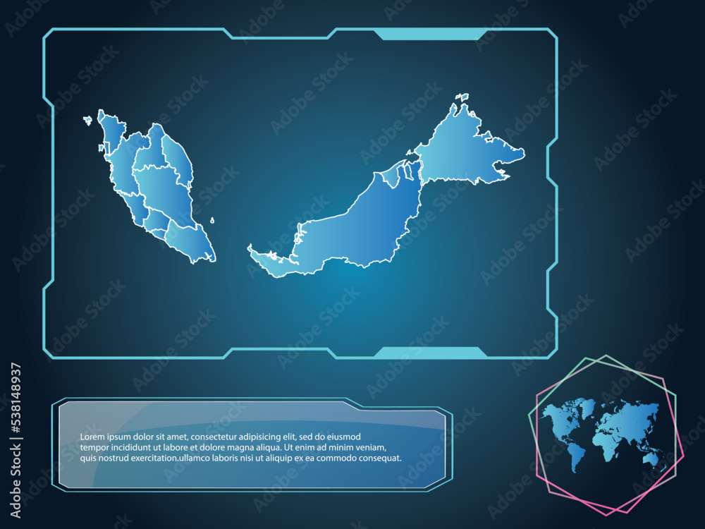 Malaysia Map infographic technology blue Color element collection ...