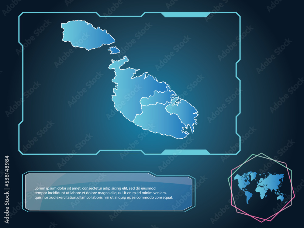 Malta Map infographic technology blue Color element collection ...