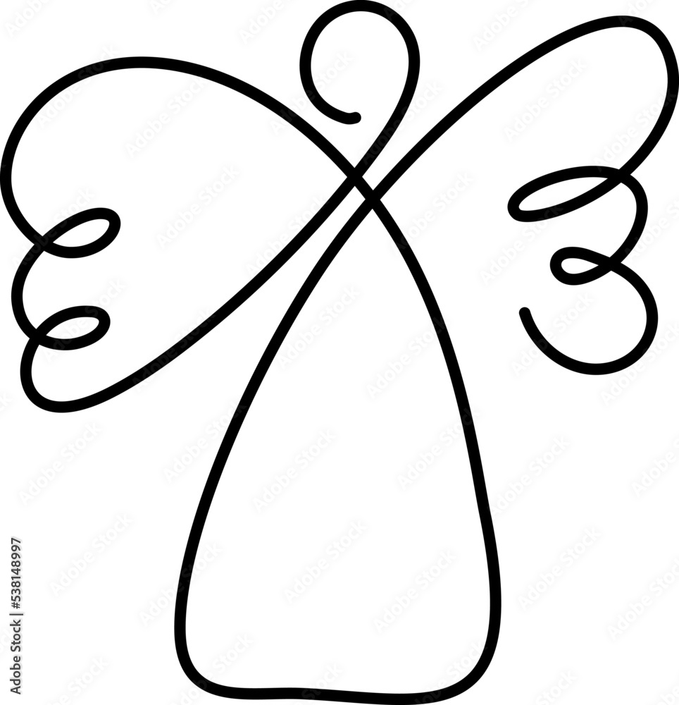 Simple vector angel with wings, continuous line drawing, small tattoo ...