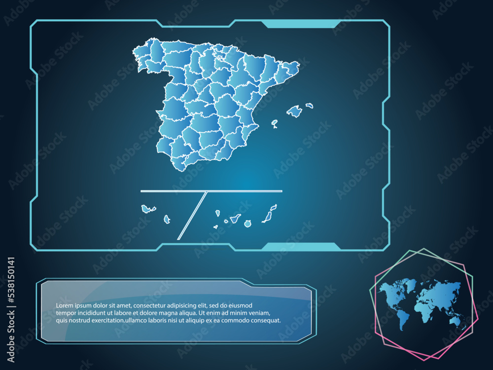 Spain Provinces Map infographic technology blue Color element ...