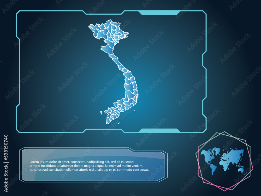 Vietnam Map infographic technology blue Color element collection ...