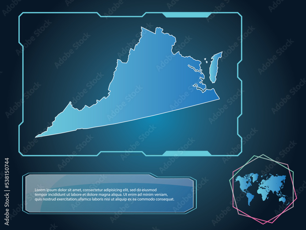 VIRGINIA Map infographic technology blue Color element collection ...